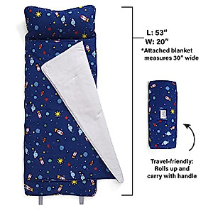 Delta Children Nap Mat with Included Pillow and Blanket for Toddlers and Kids; Features Carry Handle with Strap Closure and Name Tag; Rollup Design is Ideal for Preschool and Daycare, Space