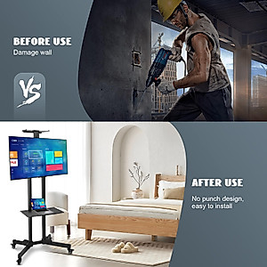 GCCSJ Mobile TV Cart for 32-70 Inch LCD LED OLED Flat Curved Screen TVs Up to 110 lbs Height TV Cart with Wheels Adjustable Portable TV with Laptop DVD Shelf, Locking Wheels, Max VESA 600x400mm