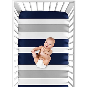 Fitted Crib Sheet for Navy and Gray Stripe Baby/Toddler Bedding - Stripe Print
