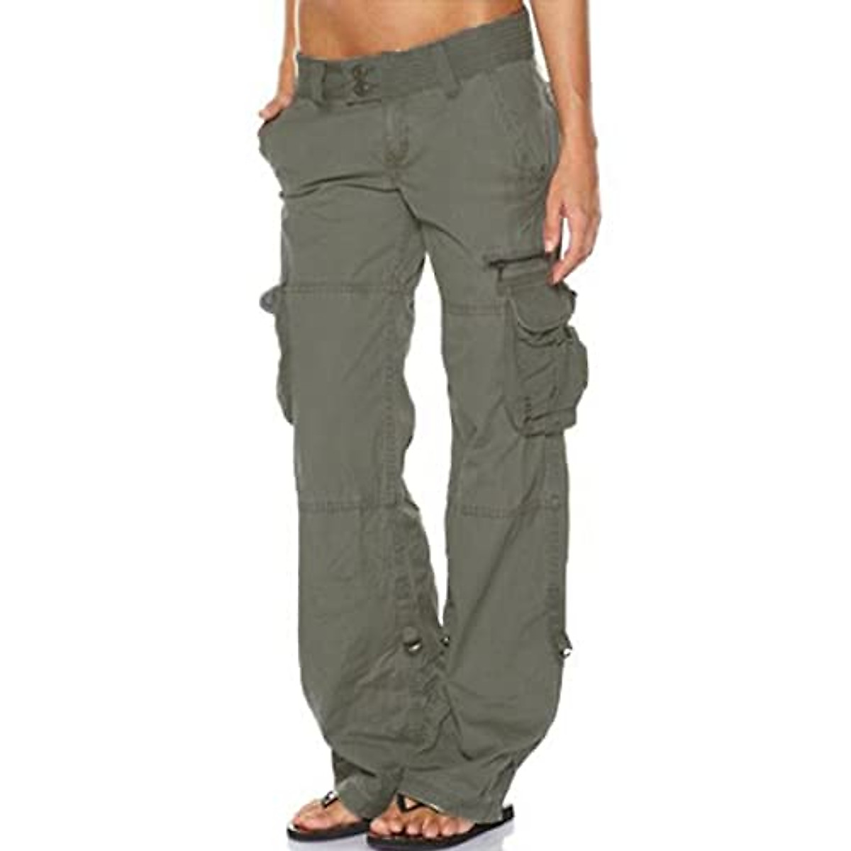 SMIDOW Baggy Parachute Pants for Women Low Rise Wide Leg Cargo Pant Military Army Combat Work Trousers with Pockets