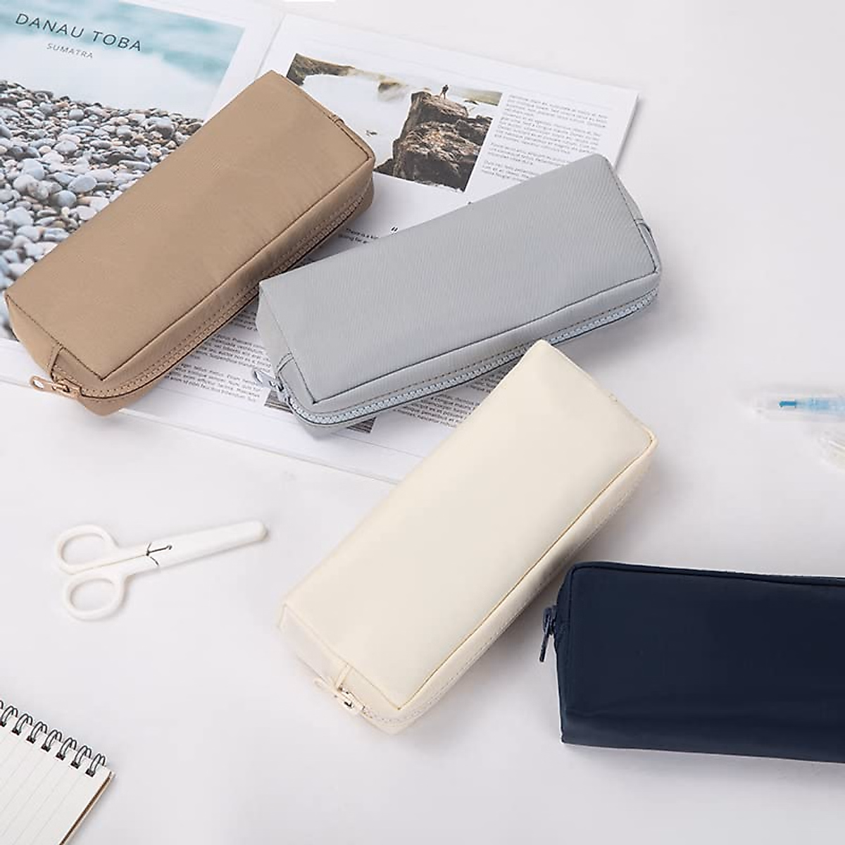 Big Capacity Pencil Case, DOBMIT Pure Color Pen Pouch with Zipper Stationary Storage Bag for Students Officers, Concrete Grey