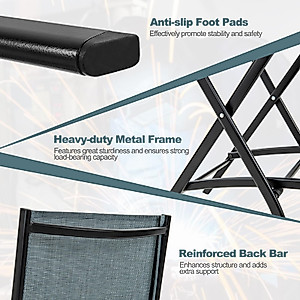 Giantex Folding Patio Bar Chairs Set of 4, Outdoor Counter Height Bar Stools with Footrest & Back, All-Weather Textilene, Metal Frame, for Porch Deck Lawn Garden, Light Blue