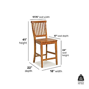 Home Styles Wood Counter Stool with Slat Backs In Rich Oak Finish