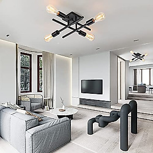 IHENGYANLT2 Pack Industrial 4-Light Semi Flush Mount Ceiling Light Fixture, Modern Sputnik Ceiling Lamp with E26 Base Farmhouse Chandelier Light Matte Black for Kitchen Bedroom Hallway. (2 Pack)