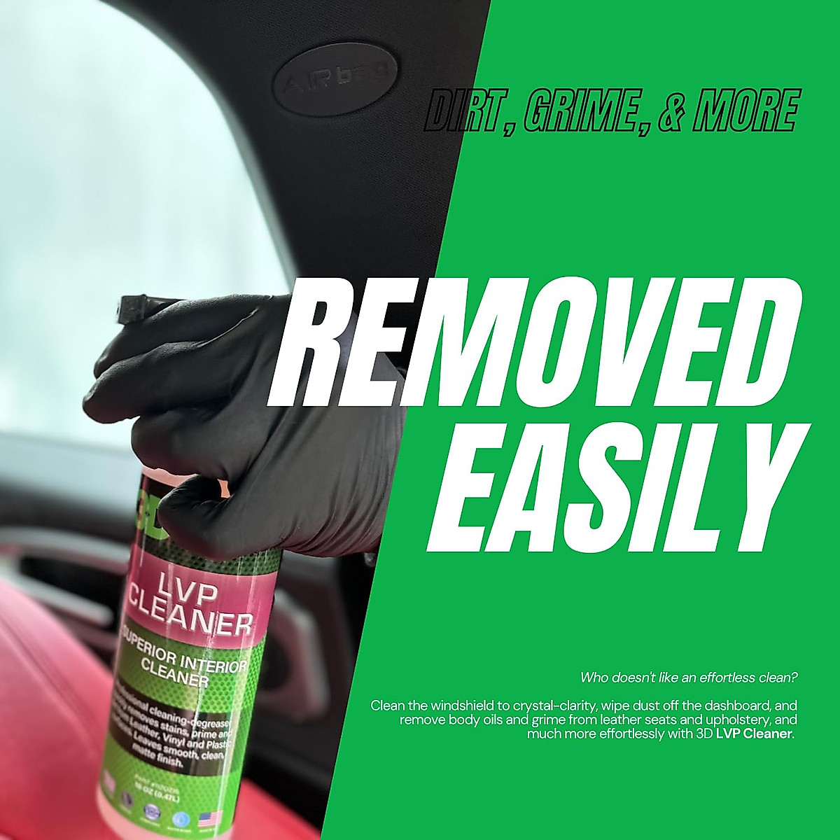 3D LVP Interior Cleaner - Removes Dirt, Grime, Grease, Oil & Stains from Leather, Vinyl & Plastic - Great for Seats, Steering Wheels, Door Panels, Dashboards - Car, Office, Home Use - 1 Gallon