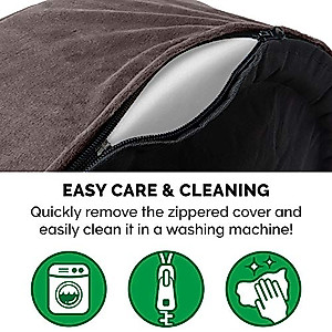 Furhaven Orthopedic Dog Bed for Medium/Small Dogs w/ Removable Washable Cover, For Dogs Up to 18 lbs - Plush & Velvet Oval Lounger - Driftwood Brown, Medium