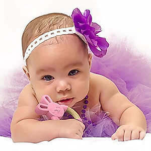 LittleFoot Nation Organic & Natural Bunny Rabbit Baby Teether Ring, 100% BPA Free Pure Food Grade Silicone & Beech Wood, Teething Pain Relief Toy for Toddlers & Infants (Pink)