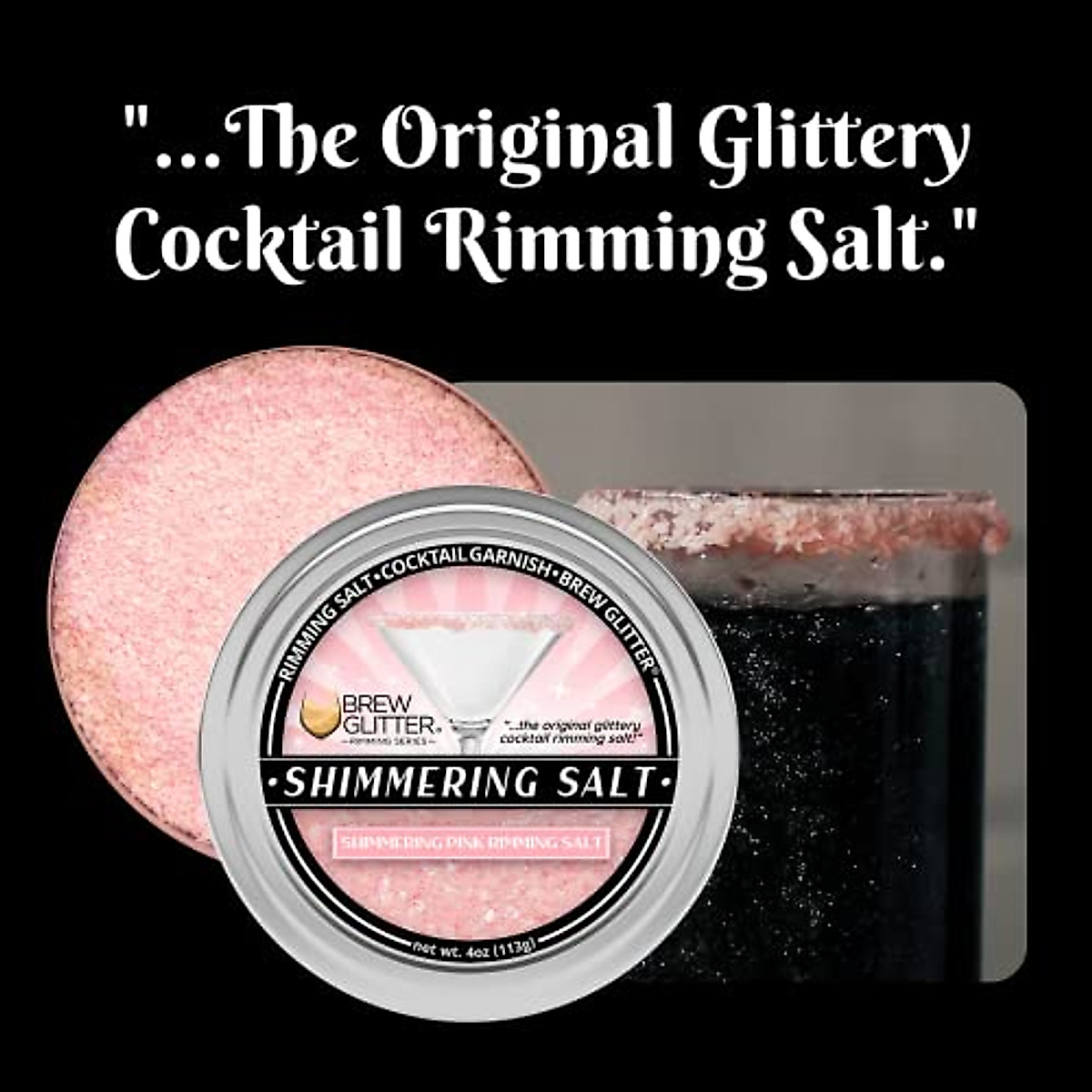 BREW GLITTER Shimmering Pink Cocktail Rimming Salt, Drink Rimmer for Beverages, Cocktails, Margaritas, Drinks, Kosher Certified, Vegan (4 oz, Shimmering Pink)
