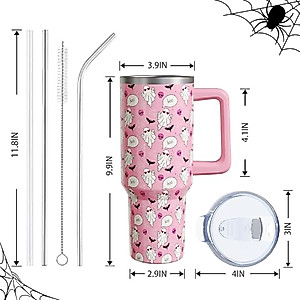 Aokoyi Halloween Ghosts 40oz Tumbler Cup with Handle and Straw, Pastel Holiday Gifts for Women Girls, Stainless Steel Insulated Water Bottle 1PC