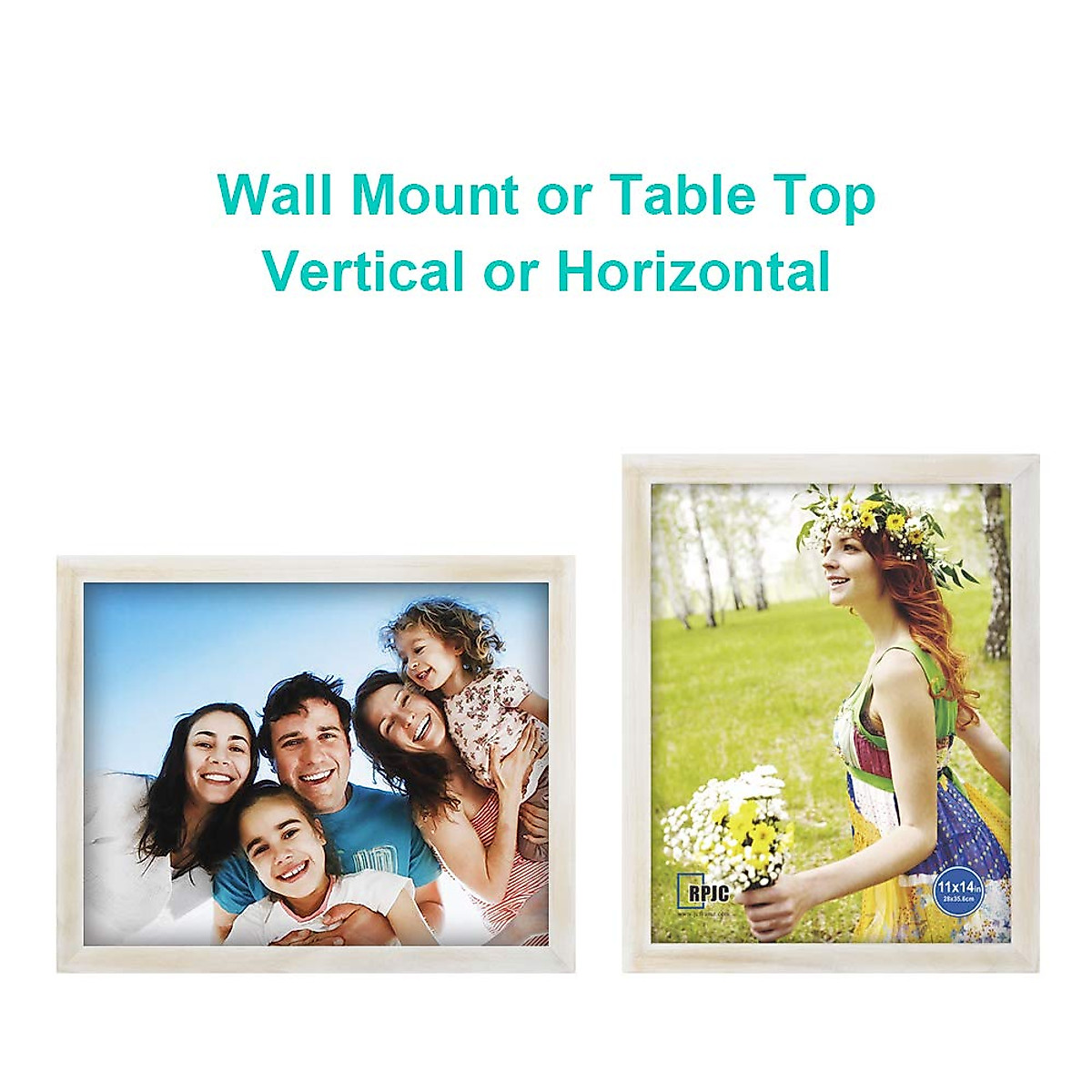 RPJC 11x14 inch Photo Frame Made of Solid Wood High Definition Glass Display Pictures for Wall Mounting Picture Frame with Stand Rustic White