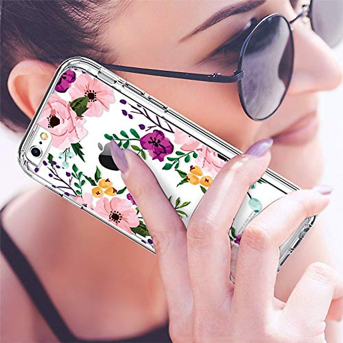GiiKa iPhone 6 6s Case with Screen Protector, Not 6 Plus Clear Heavy Duty Protective Case Floral Girls Women Shockproof Hard PC Case with Slim TPU Bumper Cover Phone Case for iPhone 6s, Small Flowers