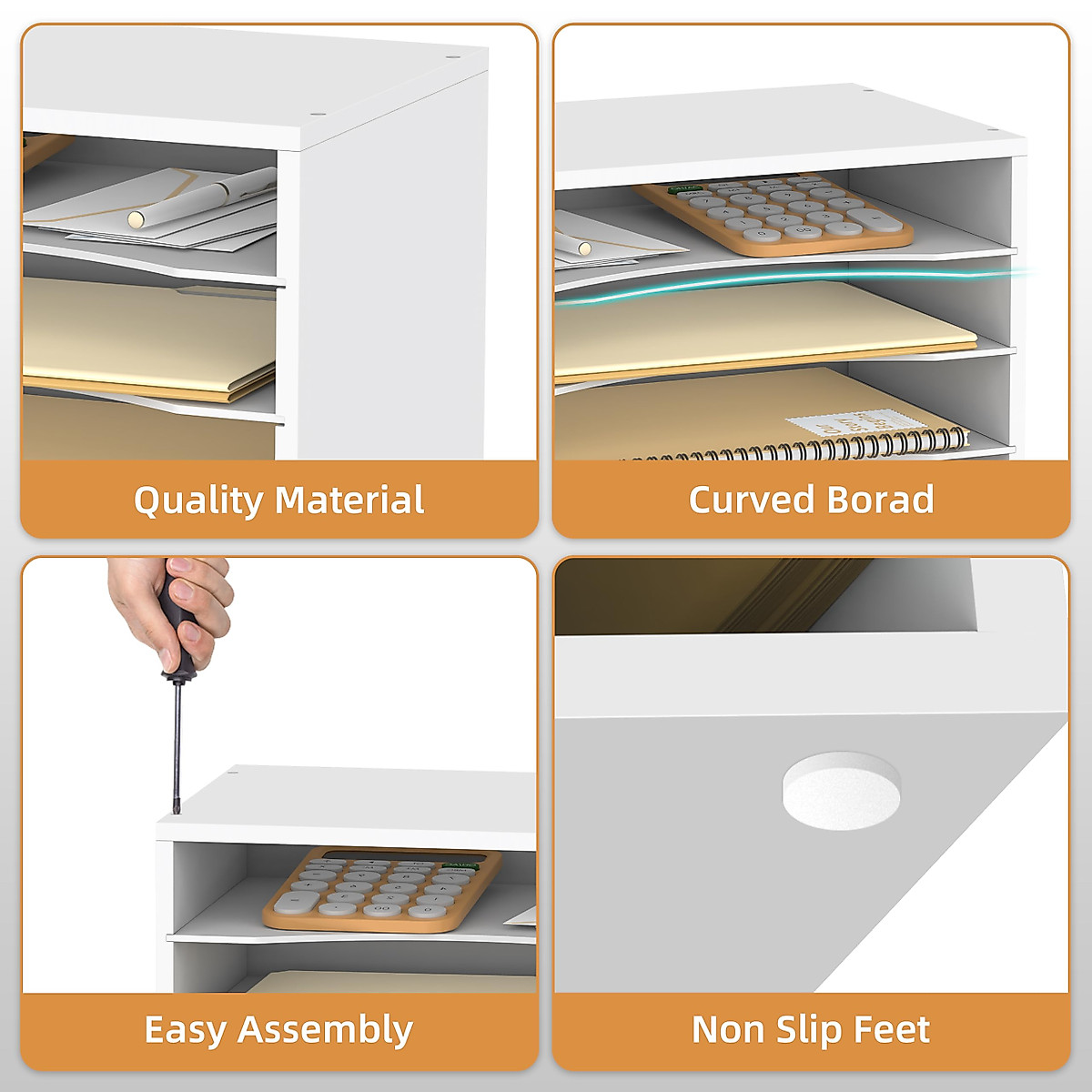 SHARKWOODS 5-Tier Paper Organizer for Desk, Wood Desktop Organizer with Adjustable Letter Tray, Mail Sorter for Office School & Home, White