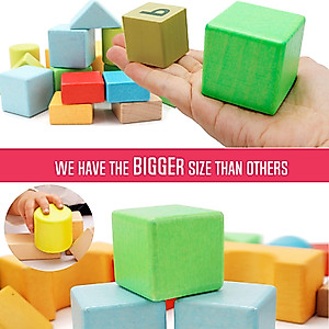 Large Wooden Building Blocks Set - Educational Preschool Learning Toys with Carrying Bag, Toddler Blocks Toys for 3+ Year Old Boy and Girl Gifts