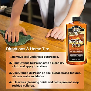 PARKER & BAILEY ORANGE OIL POLISH - Natural Orange Scented Wood Cleaner & Furniture Polish, Cleans, Renews, Restores & Rejuvenates Wood Surfaces, Protects from Drying or Cracking, Shiny Finish, 16oz
