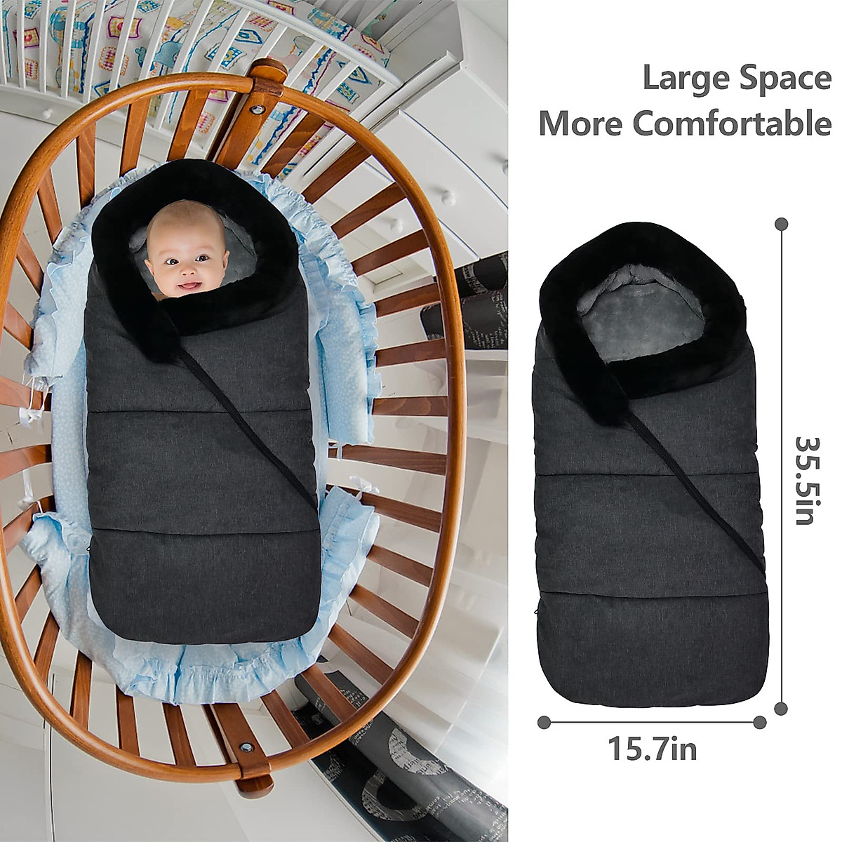 Baby Bunting Bag, Footmuff for Stroller Warm Sleeping Bag for Pushchair Stroller and Car Seat, Black