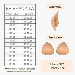 Epiphany LA Women's Push Up Padding Inserts for Swimsuits, Sports Bras and Clothing (C Cup - 1 Pair) Beige