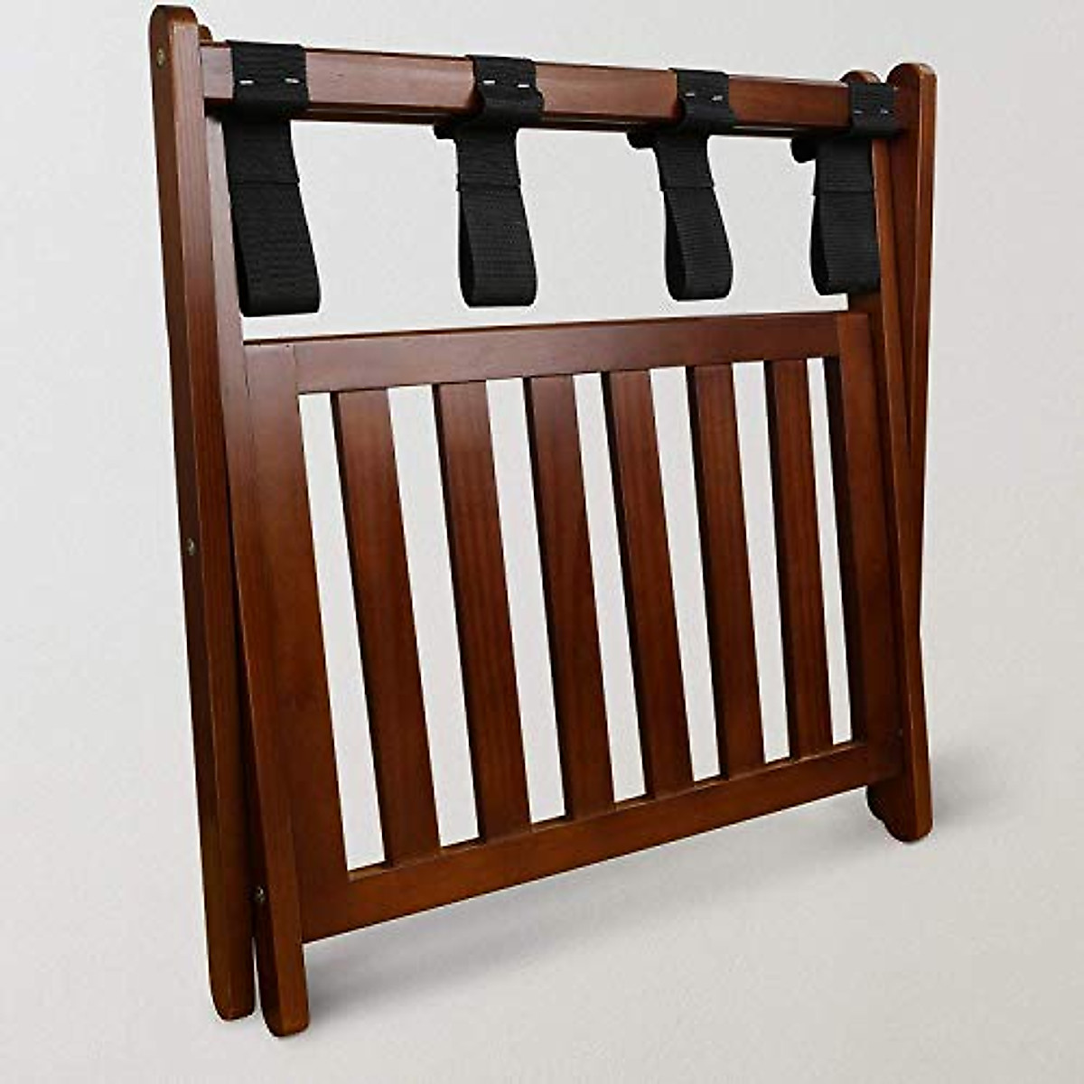 MISC Walnut Brown Hotel Luggage Rack for Guest Room Folding Suitcase Rack Collapsible Carry On Holder Bedroom, Sturdy Wooden