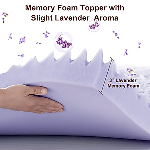 UniPon 3 Inch Egg Crate Memory Foam Mattress Topper, Lavender Infused Mattress Topper, 7 Zones Memory Foam Bed Topper, CertiPUR-US Certified (Queen)
