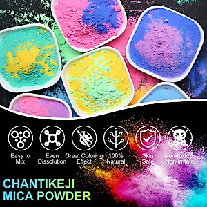 CHANGTIKEJI Mica Powder，24 Colors - 10g/Bottle of Natural Pigment Powder for Epoxy Resin，Soap Making，Candle Making,Lip Gloss,Car Freshies,Dye,Nail Polish,Bath Bombs