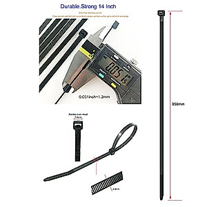 HS Plastic Zip Wire Ties Black Nylon Cable Zip Ties for Fencing Travel Outdoor Purpose, Cable Ties 14 Inch 50 LBS UV Resistant 500 Pieces