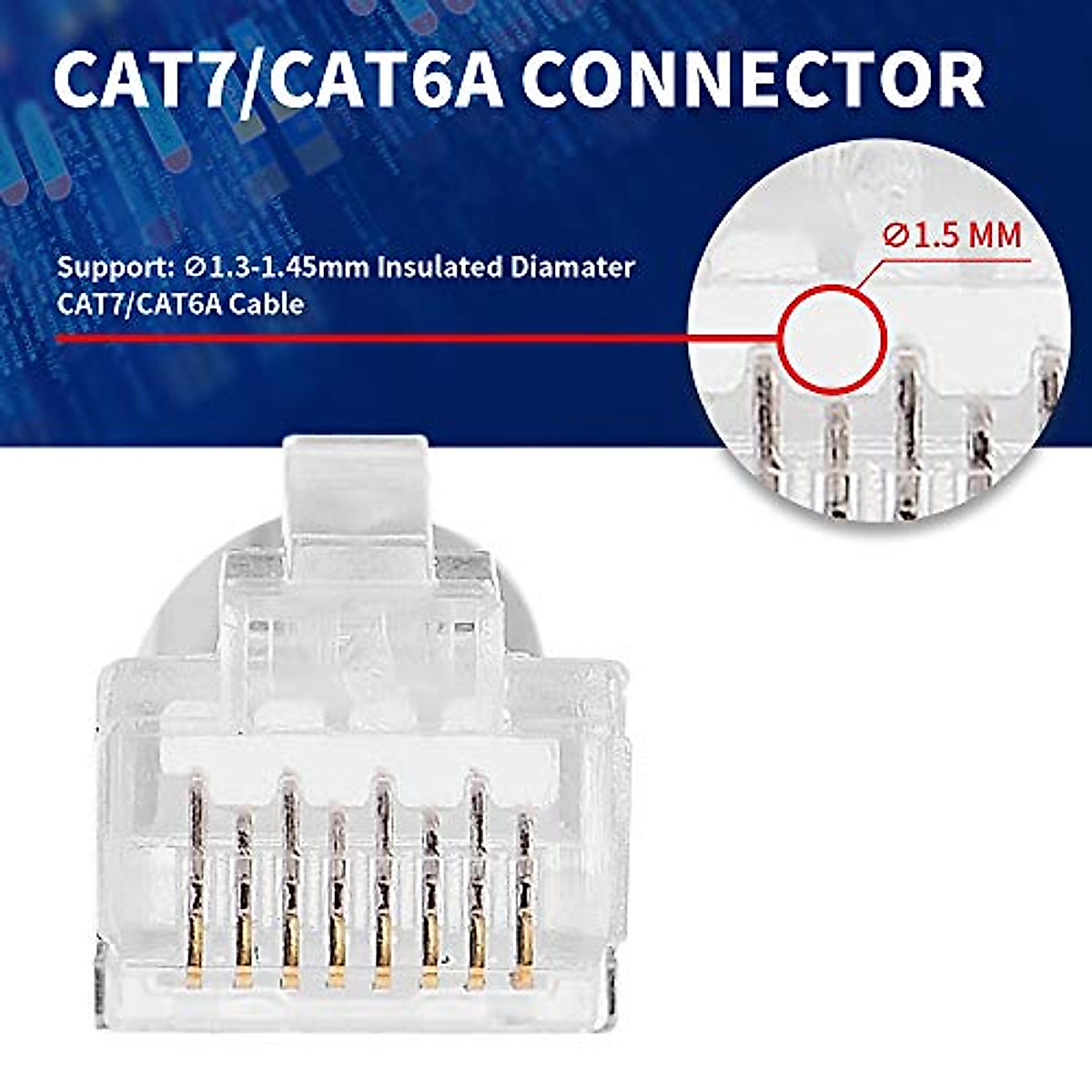 Quilence Cat7 Cat6A Connectors with Double Assembly Design Gold Plated Shielded RJ45 Modular Plug for 23AWG Solid and Stranded Cat7 Cat6A Cable 50u Gold Plated – 25Pack
