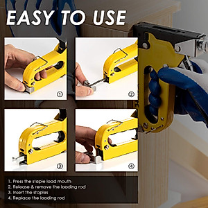 Upholstery 4 in 1 Staple Gun Heavy Duty, with 6000 Staples, Remover, Gloves, Manual Brad Nailer Power Adjustment Stapler Gun for Wood, Upholstery, Carpentry, Decoration DIY Staple Gun…