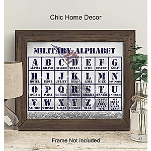 Military Alphabet - Patriotic Iwo Jima American Flag Wall Decor for Living Room - 8x10 Poster Print, Wall Art, Home Decoration- Patriotic Gift for Army, Navy, Marine, Air Force Veteran, Vet