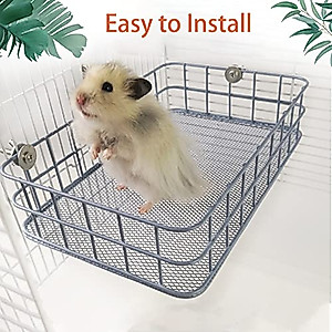 Rat Cage Platform Accessories Hanging Rat Ledge Metal Ferret Hammock Squirrel Cage Bed Small Animal Habitat for Hamster, Sugar Glider, Rat- Blue