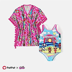 L.O.L. Surprise! Kids Girls One Piece Swimsuit Swimwear Cover Up Set Cartoon Printed Bikini Bathing Suit 9-10 Years