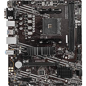 MSI A520M PRO Gaming Motherboard (AMD AM4, DDR4, PCIe 4.0, SATA 6Gb/s, Dual M.2, USB 3.2 Gen 1, HDMI/DP, Micro-ATX)