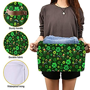 Blueangle Green Leprechaun Hat Clover Pattern Rectangle Storage Bin, 15 x 11 x 9.5 in, Collapsible Organizer Storage Basket for Home St. Patrick's Day Décor