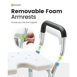 OasisSpace Adjustable Shower Chair with Arms for Inside Shower, Heavy Duty Shower Bench with Cutout Seat 300lbs, Medical Tool Free Bathtub Stool for Seniors, Elderly, Handicap, Disabled