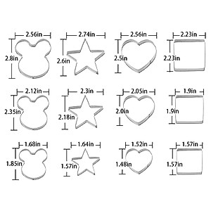 42Pcs Mini Cookie Cutters Set - Mickey Mouse Square Heart Star Flower Round Hexagon Oval Diamond Shapes Cookie Cutters, Polymer Clay Cutters for Kids (12PCS+30PCS Cookie Cutters）