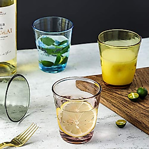 EVEREST GLOBAL Hand Blown Colored Water Glasses Set of 4, 10.9 oz Cute Bubble Tumbler Colorful Glassware for Serving Water Juice Whiskey and More