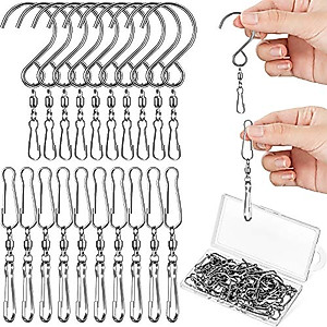 Wind Spinner Swivel Hooks 360 Degree Dual Spinning Windsock Chime Supplies Hanger Swivels Clip Hanging Hooks with Storage Box for Wind Spinners Supply, 2 Styles (Metal Color,30 Pieces)