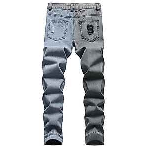 Men's Slim Fit Ripped Jeans for Men Distressed Destroyed Straight Leg Jeans Blue 36