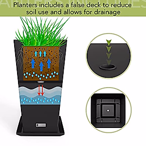 Elevens Tall Planters 30 Inch Tapered Square Planters Garden Flower Pots,Large Planter for Patio,Indoor/Outdoor Planter with Tray Black-2 Pack