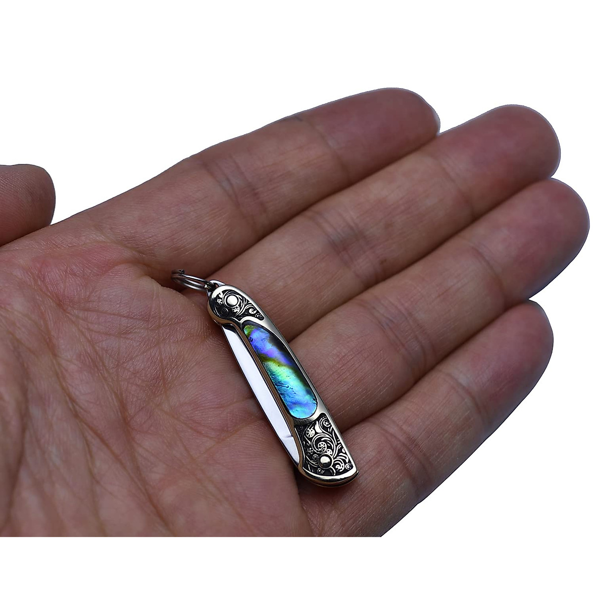 JPCRMOV Compact Pocket Knife Keychain for Women, Mini Folding Knife, Tiny EDC Knife, Abalone Shell Handle, Blade Length 1.06", Weighs only 9 Grams