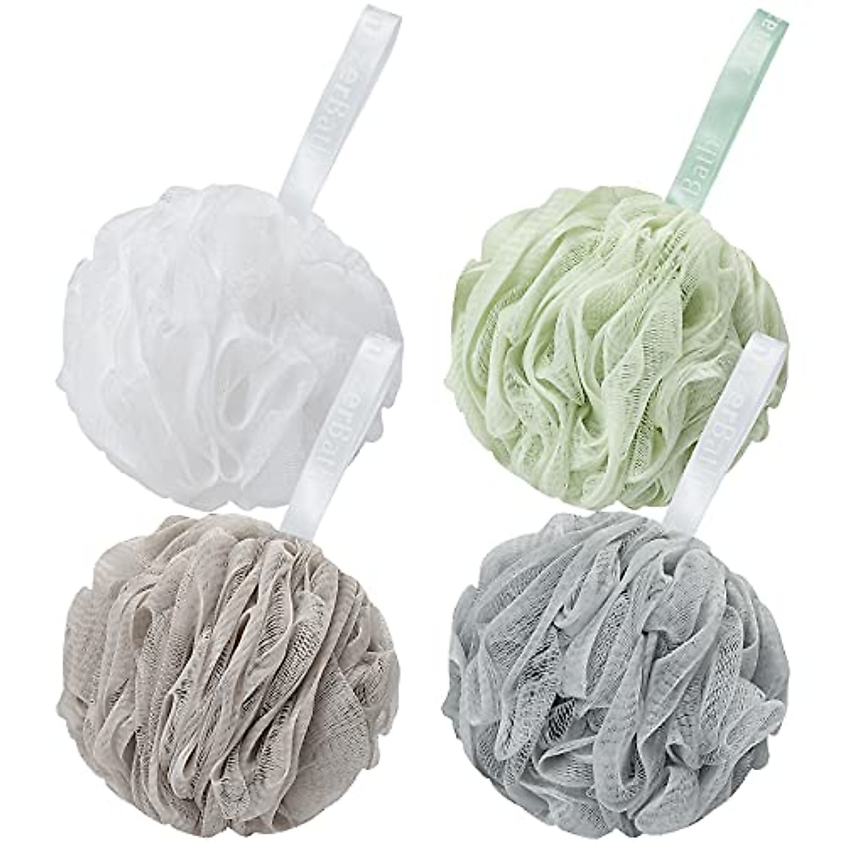 AmazerBath Bath Shower Loofah Sponge Exfoliating Body Scrubber 75g/PCS Pouf Bath Sponges- Set of 4, Neutral Colors