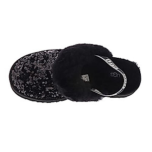 UGG Unisex-Child Funkette Chunky Sequin Slipper, Black, 6 Big Kid