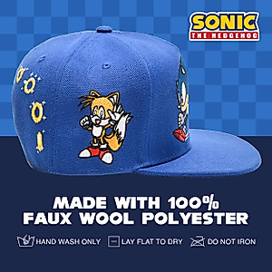 Sonic The Hedgehog Baseball Cap, Adult Adjustable Snapback Baseball Hat with Flat Brim, Allover Royal, One Size