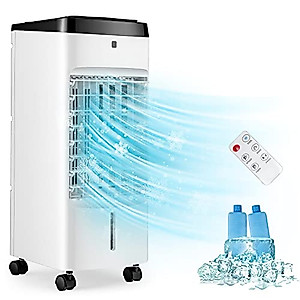PETSITE Evaporative Air Cooler, Cold Air Cooling Fan with Remote Control, 4 Modes, 3 Speeds, 2 Ice Packs, 12H Timer, Portable Air Conditioner Windowless, Personal Swamp Cooler for Bedroom Home Dorm