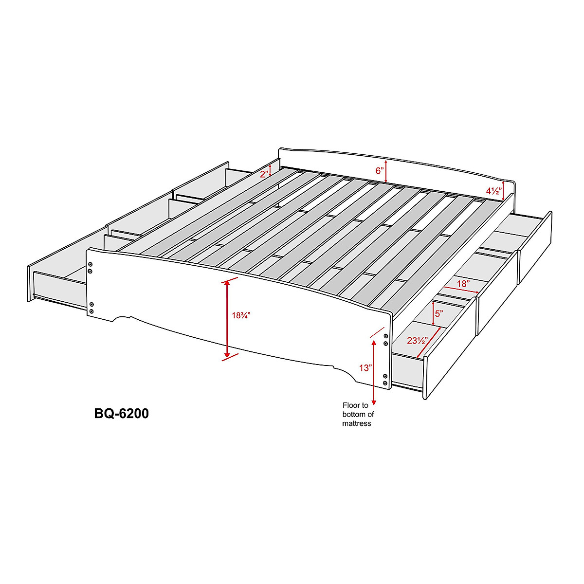 Prepac Queen Sonoma 6 Drawers, White Platform Storage Bed