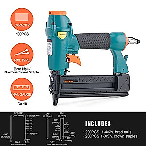 DOTOOL Pneumatic Brad Nailer, 18 Gauge 2-in-1 Nail, 5/8'' to 2'' Brad Nails and 5/8'' to 1-5/8'' Crown Staples, Safety Glasses and Carrying Case