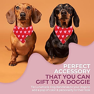 LunaMarie - Luxury Cat and Dog Bandanas - Hearts Designs | Premium Silky Poly Fabric | 100% Handmade Custom Shape Valentine's Day Dog Bandana Multiple Sizes (Evie Hearts, Small)