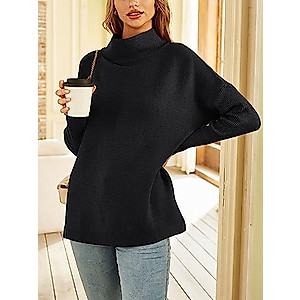LILLUSORY Women's Mock Turtleneck Sweater Oversized Long Sleeve Casual Knit Pullover Tunic Tops Wear with Leggings Black XL
