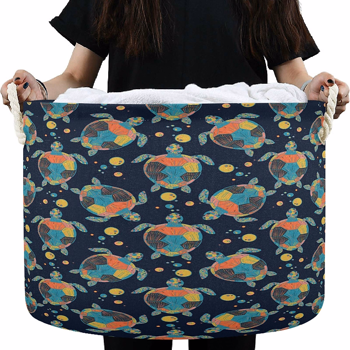 visesunny Storage Basket Sea Turtle and Tropical Fish Nursery Hamper Canvas Fabric Toy Storage Organizer Bin Storage Box Laundry Basket for Kid Rooms,Playroom,Shelves,Toy Basket