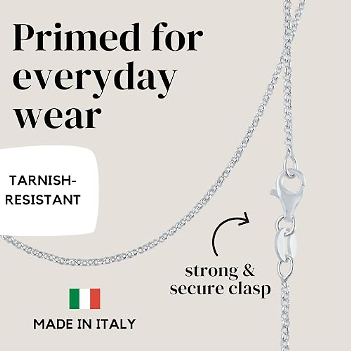 KISPER Silver Diamond Cut Cable Link Chain Necklace – Thin, Dainty, 925 Sterling Silver Jewelry for Women & Men with Lobster Clasp – Made in Italy, 20"