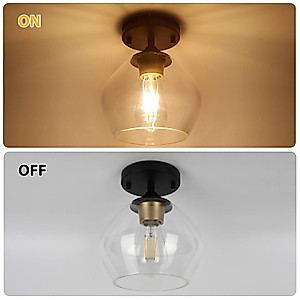 Modern Semi Flush Mount Ceiling Light with Clear Glass Shade, Industrial Close to Ceiling Light, Black Hanging Ceiling Light Fixture for Hallway, Bedroom, Dining Room, Entryway, Foyer