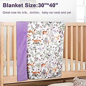 CARUILI Baby Blanket, Purple Fleece Baby Blankets for Boys Girls, Warm Soft Portable Toddler Minky Blanket with Woodland Animal Print, for Newborn Crib, Stroller, 30 x 40 Inch